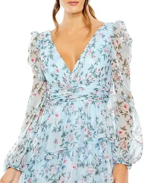 Mac Duggal Gathered Tiered Midi Dress