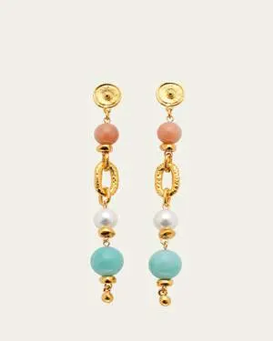 BEN-AMUN Pearly, Rose Quartz And Amazonite Dangle Earrings - Gold