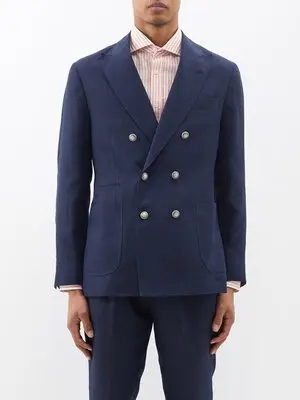 Brunello Cucinelli Brunello Cucinelli - Double-breasted Linen Suit Jacket - Mens - Navy - 48 EU/IT - Navy