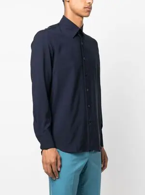 PT TORINO Straight-point Collar Wool Shirt - Blue