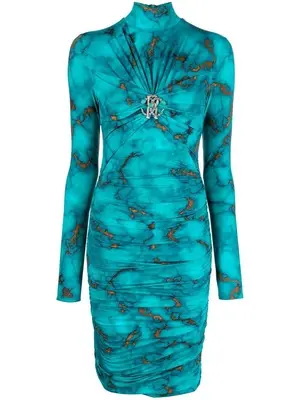 Roberto Cavalli Marble-print Bodycon Midi Dress
