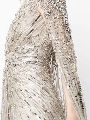 Jenny Packham Lotus Lady Embellished Cape Gown - Grey