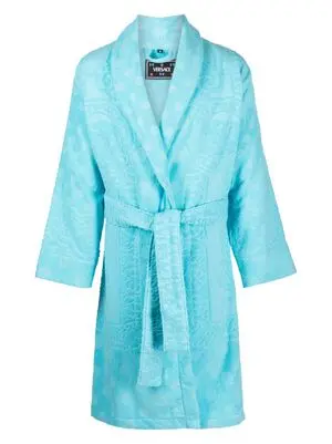 Versace Barocco-print Terry-cloth Robe - Blue