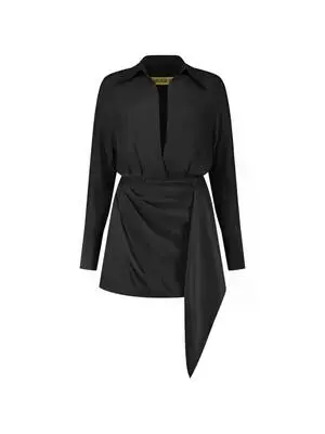 Gauge81 GAUGE81 Gravia Draped Silk Mini Dress Black