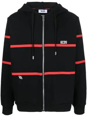 Gcds Stripe-print Zip-up Hoodie