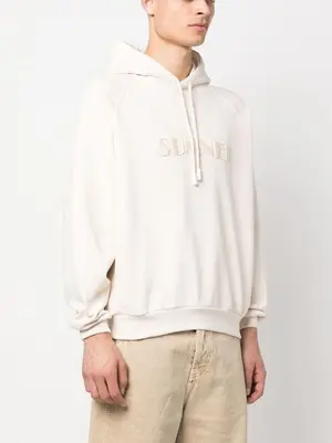 Sunnei Embroidered-logo Cotton Hoodie - Neutrals