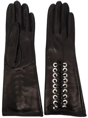 MANOKHI Lace-up Leather Gloves - Black