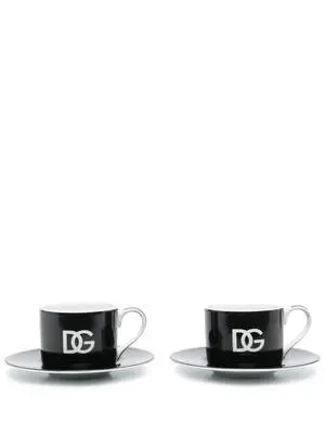 Dolce & Gabbana Dg-print Ceramic Teacups - Black