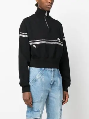Gcds Rhinestone-embellished Cropped Sweatshirt - Black