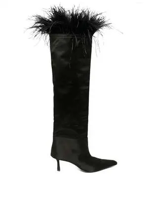 Alexander Wang Viola Feather-trim Satin Boots