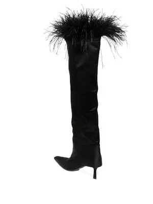Alexander Wang Viola Feather-trim Satin Boots