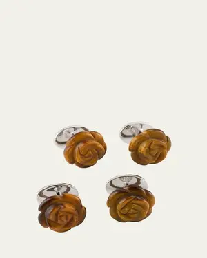 JAN LESLIE Tiger's Eye Rose Shirt Studs - Brown