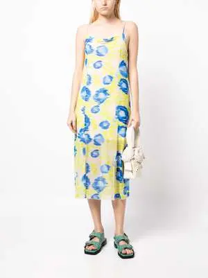 GANNI Printed Mesh Slip Midi Dress