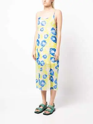 GANNI Printed Mesh Slip Midi Dress