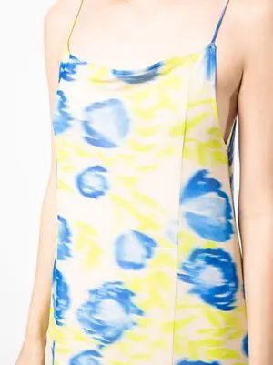 GANNI Printed Mesh Slip Midi Dress
