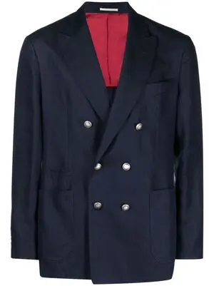 Brunello Cucinelli Double-breasted Linen Blazer - Blue