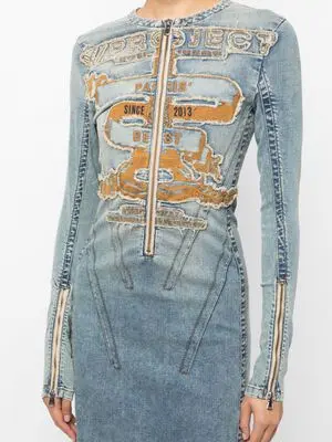 y project denim dress Y/Project Logo-Embroidered Denim Shirt Dress In Blue