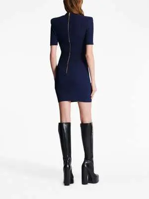 Balmain V-neck Ribbed Knit Dress - Blue