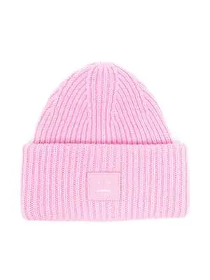 Acne Studios Acne Studios Face-Patch Ribbed-Knit Beanie Pink