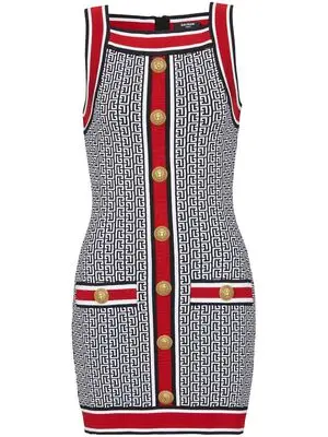 Balmain Button-embellished Monogram Minidress - Red