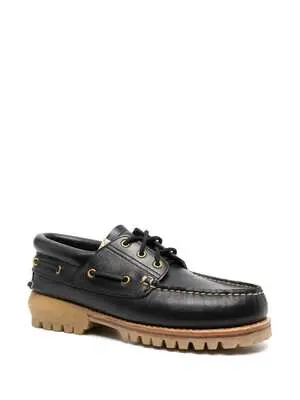 靴 visvim WALLACE DECK-FOLK Visvim Wallace Deck-Folk Leather Boat Shoes In Black - 45% Off
