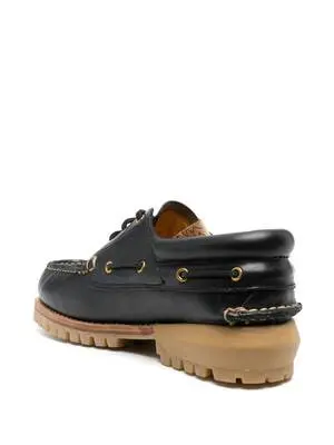 Visvim Wallace Deck-Folk Leather Boat Shoes In Black - 45% Off