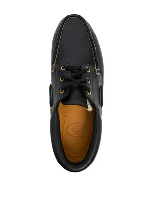 Visvim Wallace Deck-Folk Leather Boat Shoes In Black - 45% Off