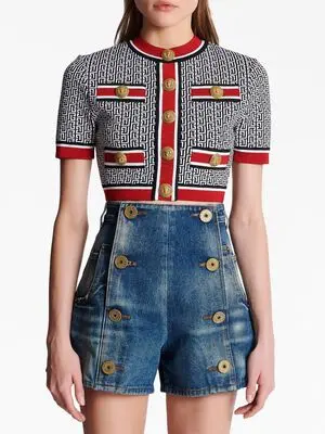 Balmain Monogram Jacquard Knit Crop Top