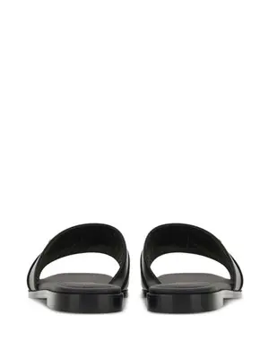 FERRAGAMO Gancini Plaque Leather Slides - Black