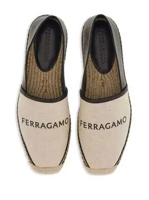 FERRAGAMO Logo Print Canvas And Lambskin Flat Espadrilles