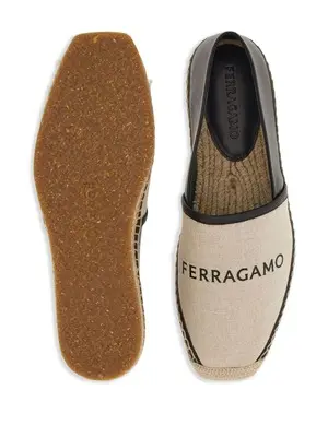 FERRAGAMO Logo Print Canvas And Lambskin Flat Espadrilles