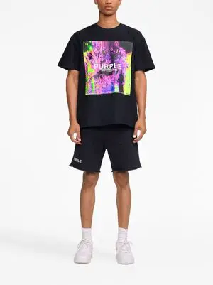 PURPLE BRAND Logo Print Cotton Track Shorts
