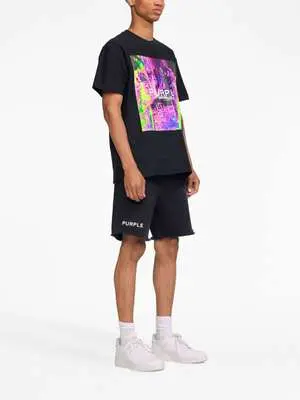 PURPLE BRAND Logo Print Cotton Track Shorts