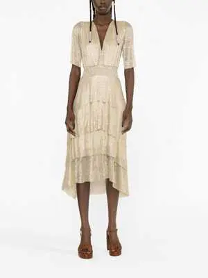 Maje Ruffled Lam Dress - Gold | Editorialist