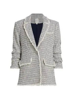 Cinq À Sept Women's Khloe Tweed Gathered Blazer - Navy White  Navy White