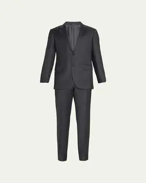 Zegna Wool Tic-weave Suit Dark Grey Solid