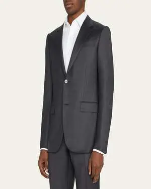 Zegna Wool Tic-weave Suit - Dark Grey Solid