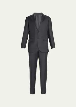 Zegna Wool Tic-weave Suit - Dark Grey Solid