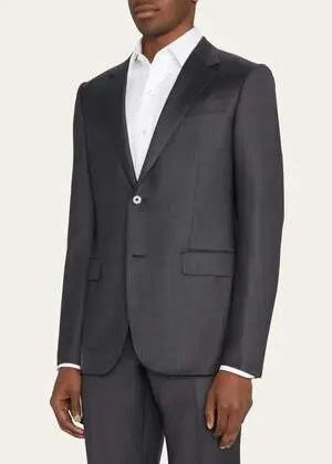 Zegna Wool Tic-weave Suit - Dark Grey Solid
