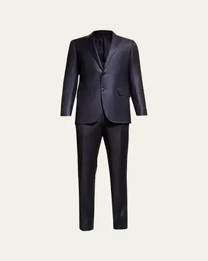 Zegna Wool Tic-weave Suit Navy