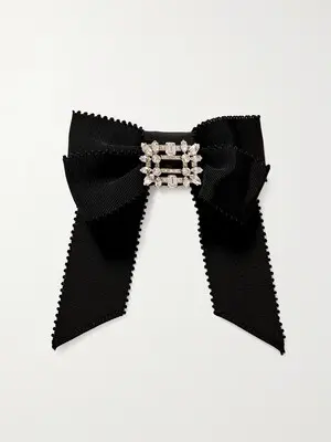 ROGER VIVIER Broche Vivier Crystal-embellished Grosgrain Hair Clip - Black