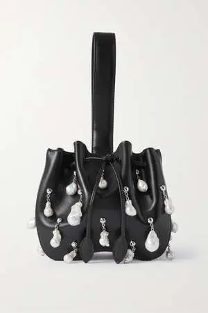 Alaïa Rose Marie Pearl-embellished Leather Bucket Bag