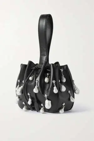 Alaïa Rose Marie Pearl-embellished Leather Bucket Bag