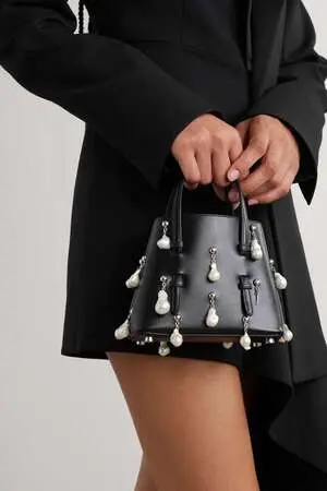 Alaïa Rose Marie Pearl-embellished Leather Bucket Bag
