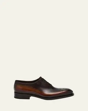 Santoni Kaj Brogue Leather Oxfords - Dark Brown/copper