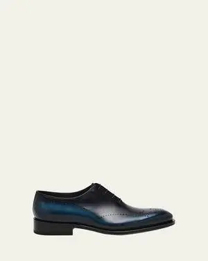 Santoni Kaj Brogue Leather Oxfords - Gray/blue