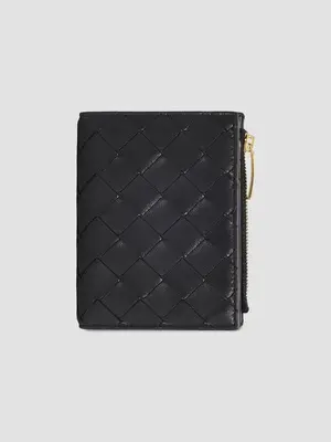 Bottega Veneta Intrecciato Leather Bifold Wallet - Black Gold