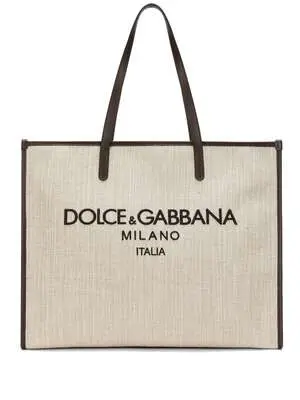 Dolce & Gabbana Milano Logo-embroidered Tote Bag - Neutrals
