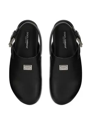 Dolce & Gabbana Logo Buckled Leather Sandals - Black