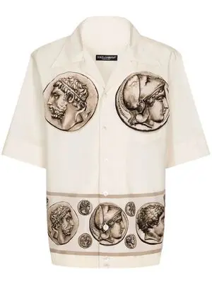 Dolce & Gabbana Coin-print Cotton Shirt - White